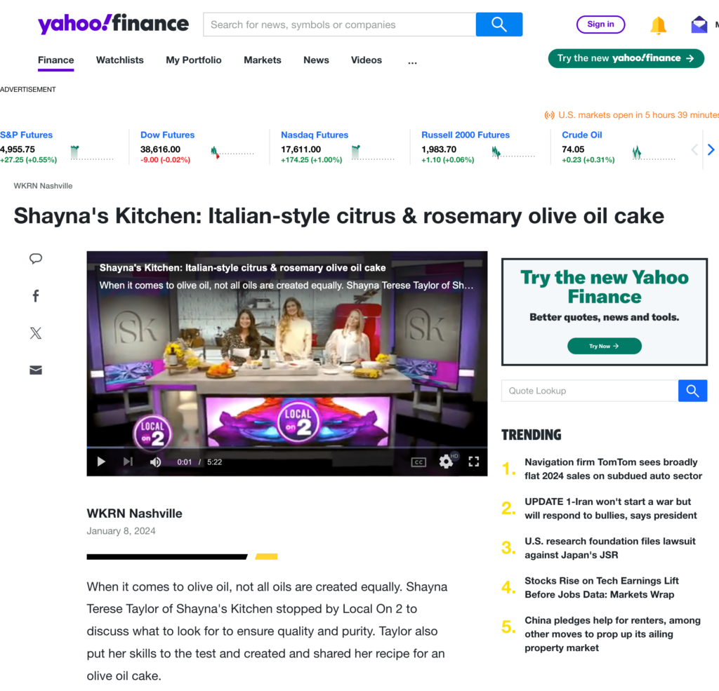 In The News: Shayna’s Kitchen EU Certified Organic, Single Estate, Cold-Pressed Extra Virgin ...